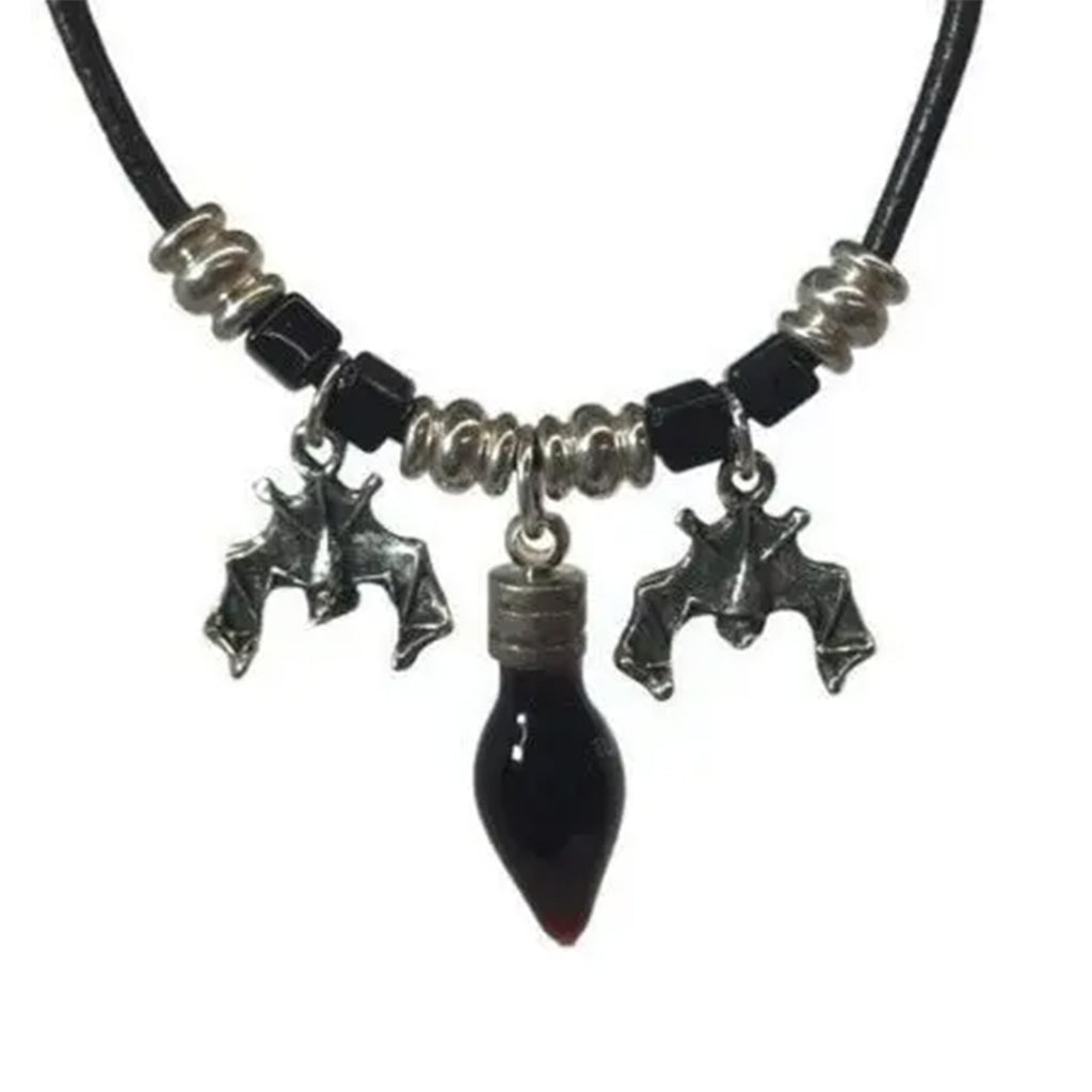 Blood Vial Tear Drop With Bats Necklace – Vampfangs